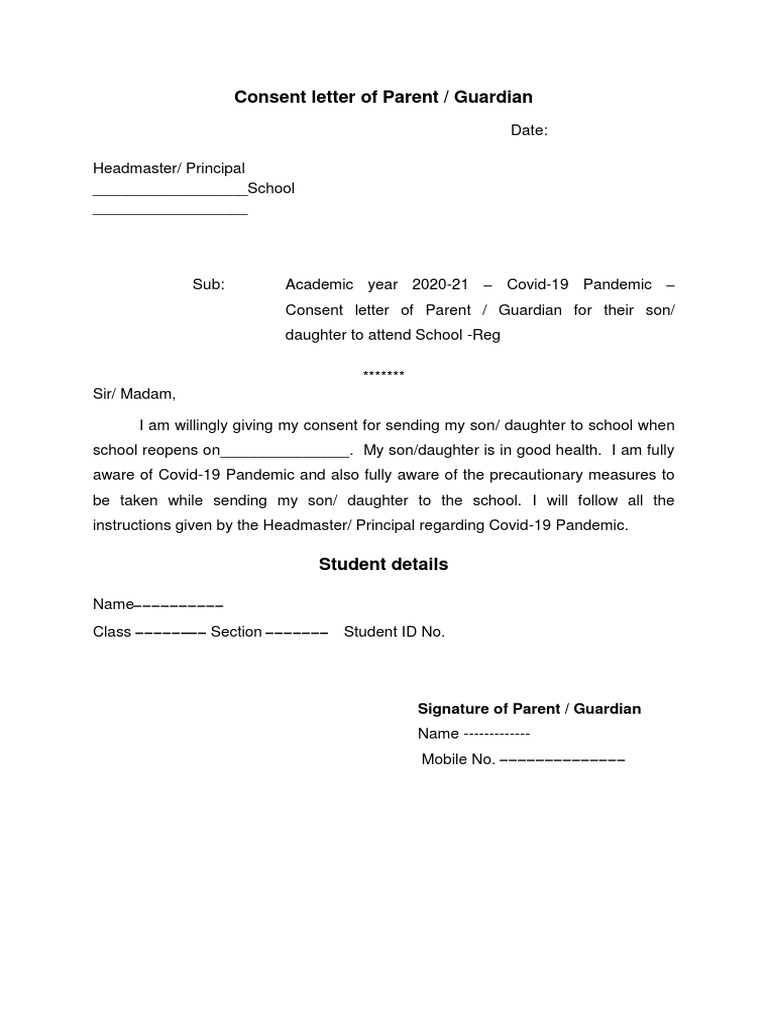 Consent Letter of Parent / Guardian | PDF | Social Science | Wellness