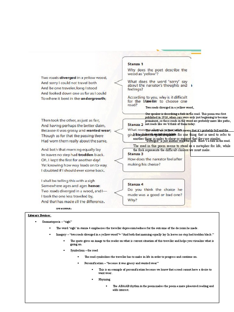 Literary Devices in "The Road Not Taken" | PDF | Poetry