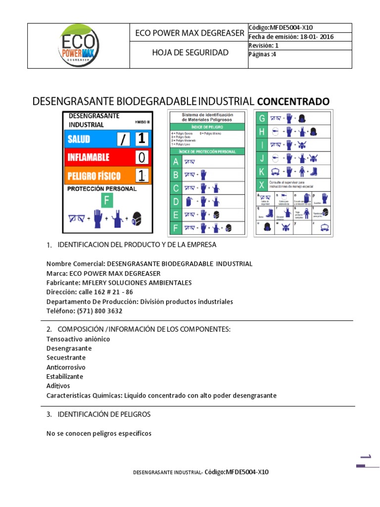 Desengrasante Hoja-Seguridad-Eco-Power | PDF | Agua | Química