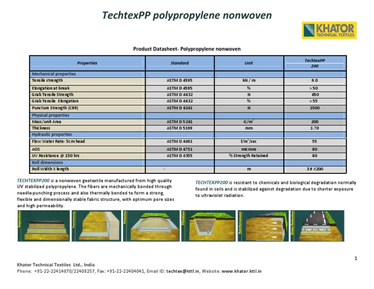TechtexPP200 Polypropylene Datasheet | PDF | Nonwoven Fabric | Materials