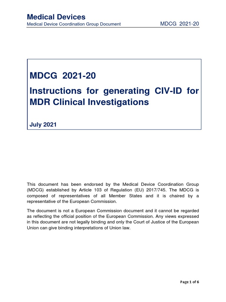 MDCG 2021-20 Instructions For Generating CIV-ID For MDR Clinical ...