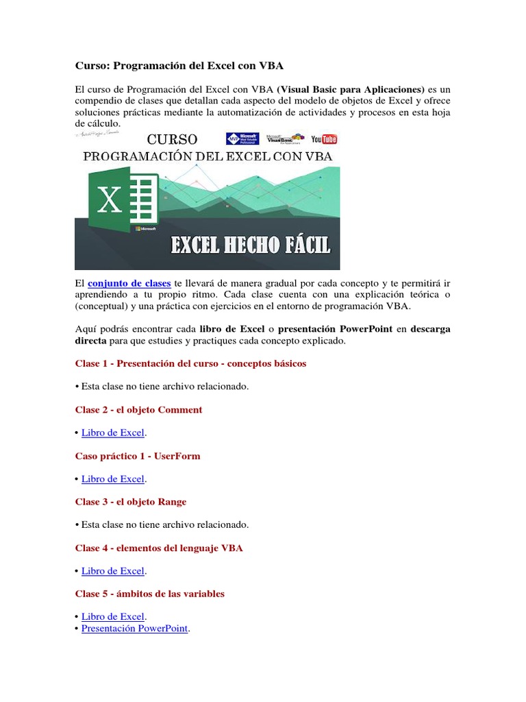 Curso | PDF | Microsoft Excel | Visual Basic para Aplicaciones