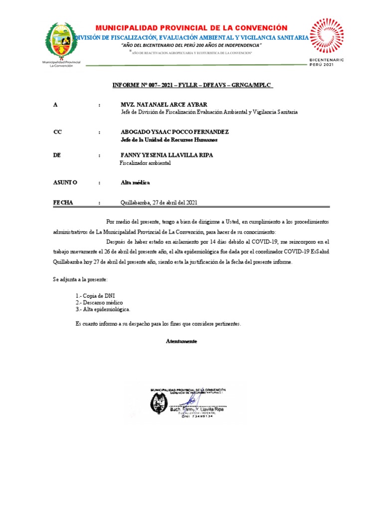 Informe N°07 Alta Médica | PDF