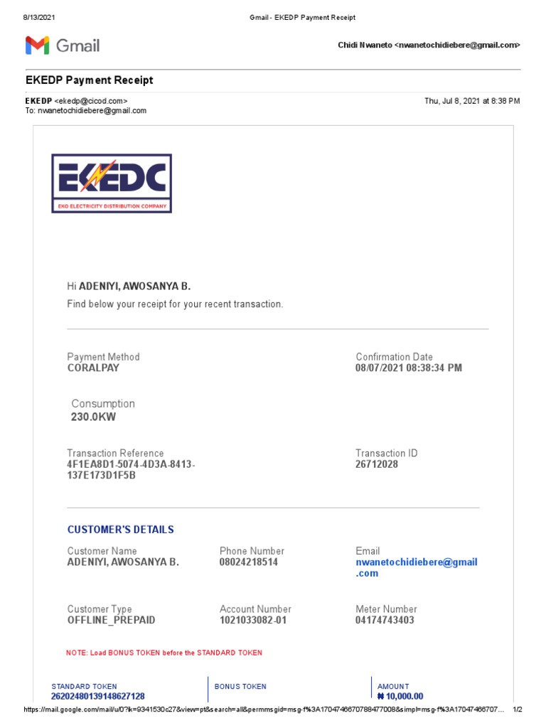 Gmail - EKEDP Payment Receipt | PDF | Receipt | Service Industries