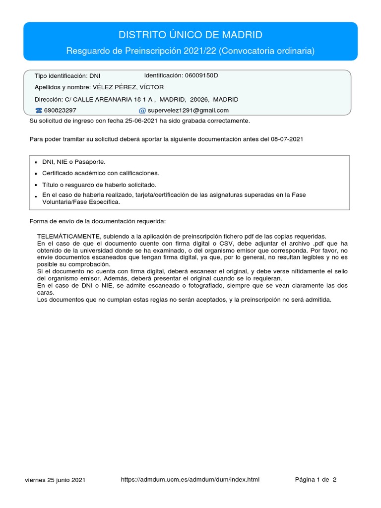 Resguardo Preinscripcion | PDF