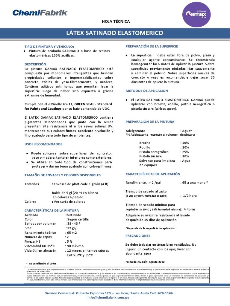 Pintura Gamax Satinado Elastomérico | PDF | Pintar | Materiales