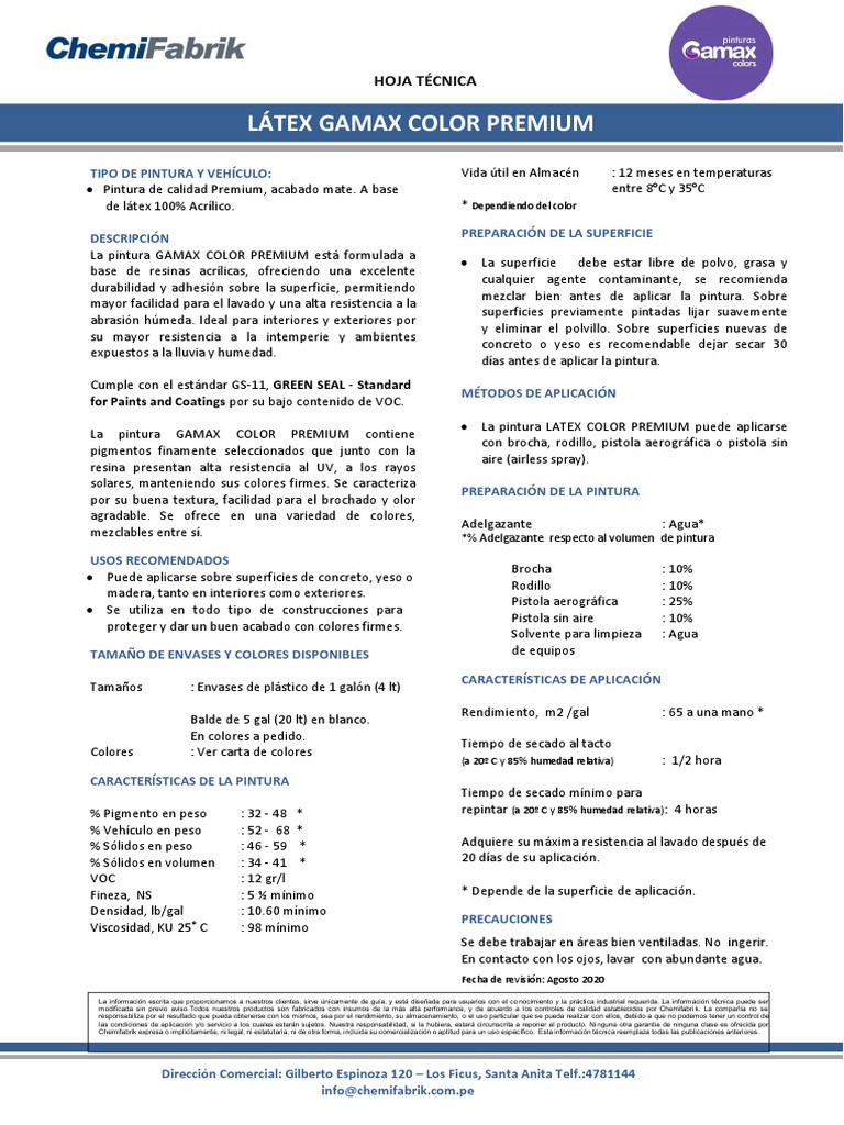Pintura Látex Gamax Color Premium | PDF | Pintar | Materiales