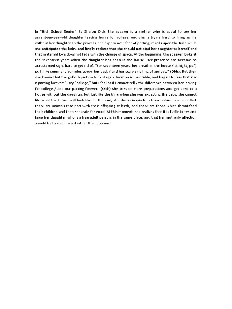 High School Senior Sharon Olds | PDF