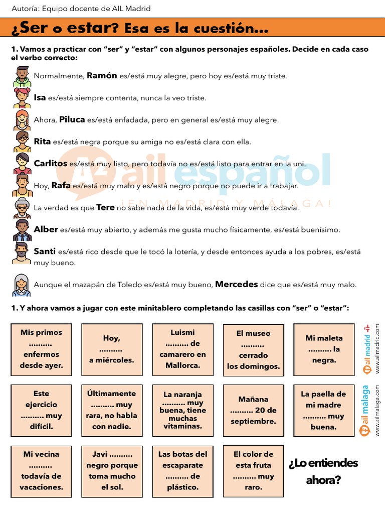 Ejercicios de ser y estar en español | PDF