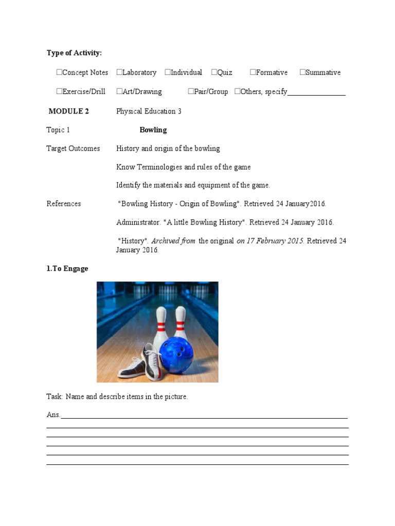 PE 3 M2 T1 History of Bowling | Download Free PDF | Team Sports | Games ...