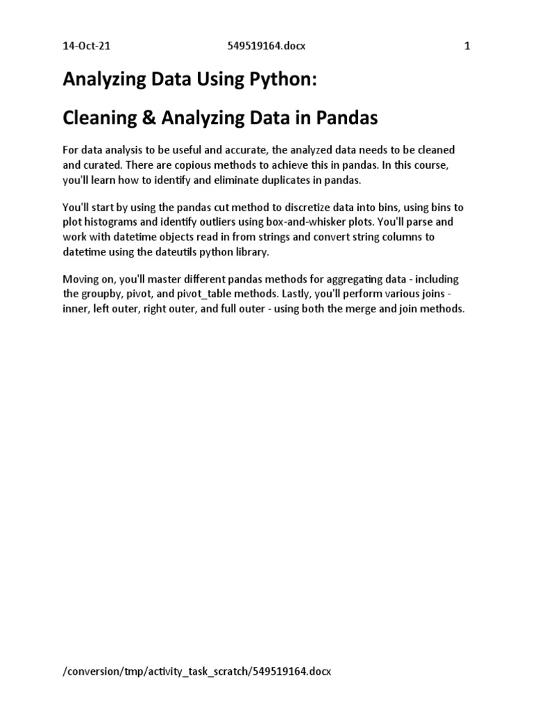 Analyzing Data Using Python Cleaning And Analyzing Data In Pandas Pdf Anonymous Function