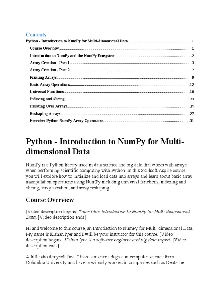 Python - Introduction To Numpy For Multi-Dimensional Data: Course ... Python - Introduction To Numpy For Multi-Dimensional Data: Course ...