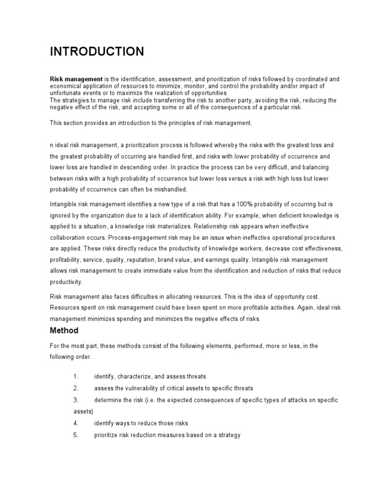 Risk Management Is The Identification, Assessment, and Prioritization ...