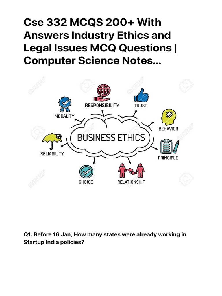 Cse 332 MCQS 200+ With Answers Industry Ethics and Legal Issues MCQ Questions Computer Science ...