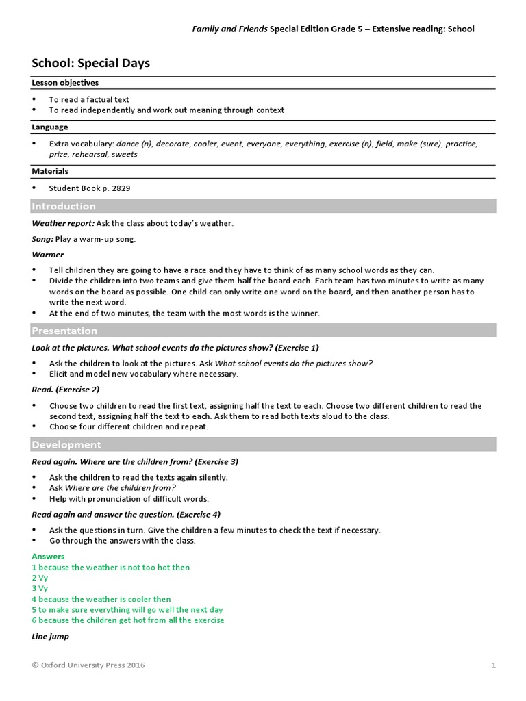 Family and Friends G5 - Selective - LessonPlan - Review - and - Test ...