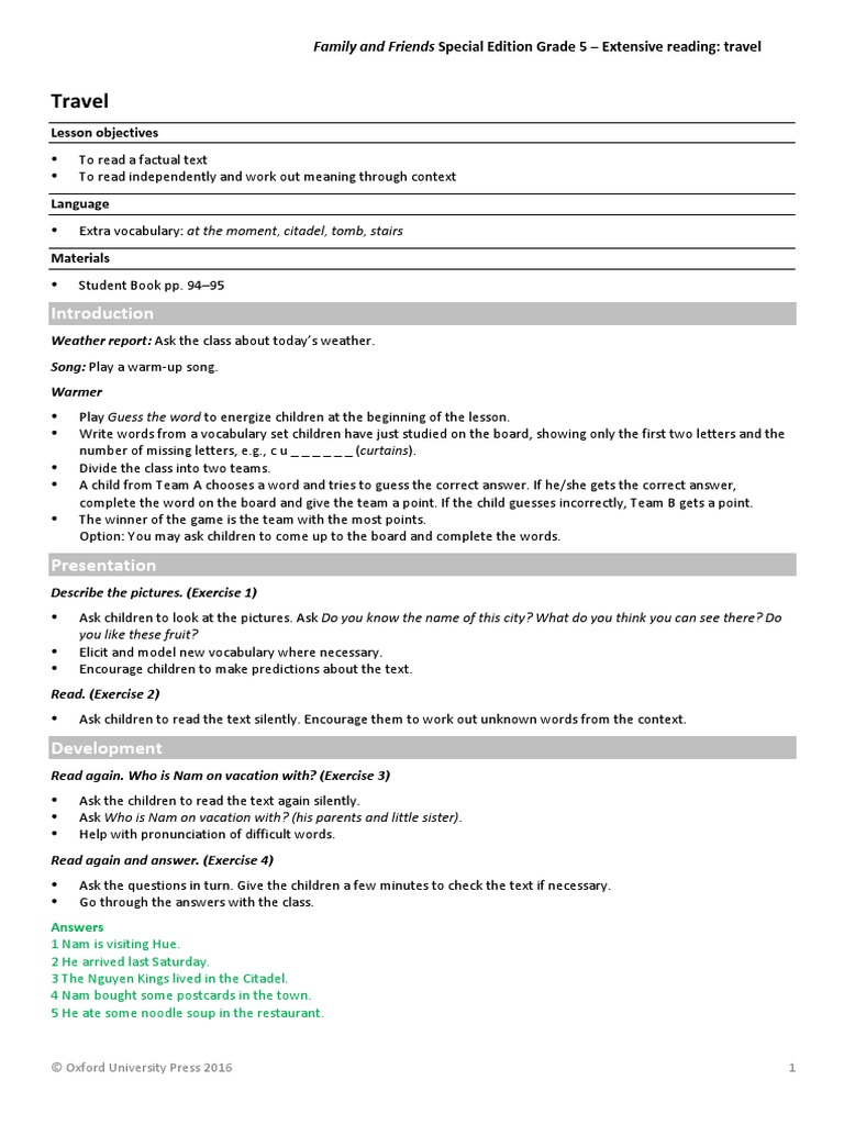 Family and Friends G5 - Selective - LessonPlan - Review - and - Test ...