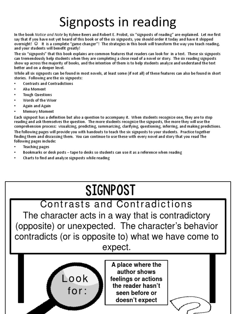 Six Reading Signposts | PDF | Insight | Reading Comprehension
