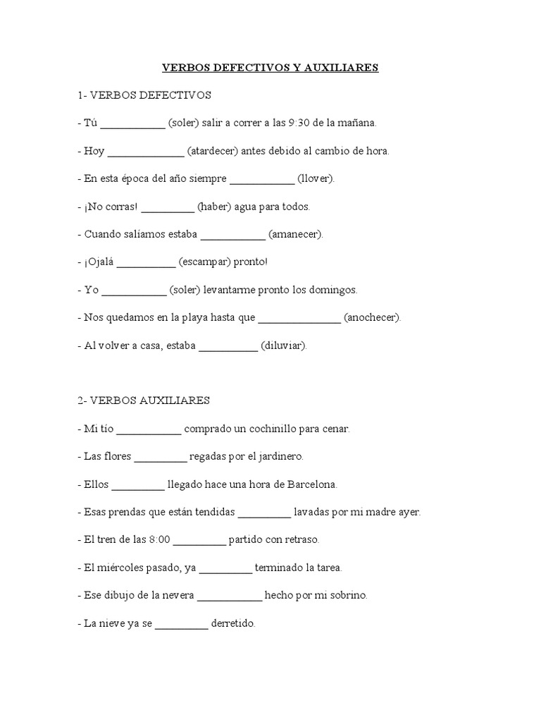 Verbos Defectivos y Auxiliares | PDF