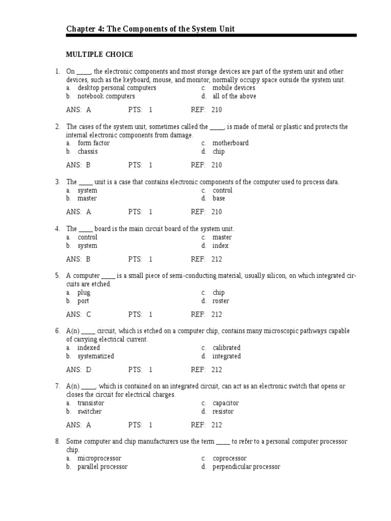 Chapter 4: The Components of The System Unit: Multiple Choice | PDF ...