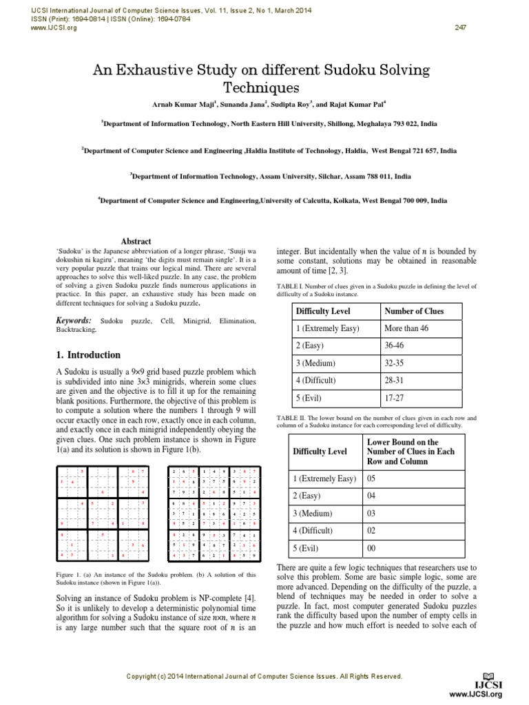 An Exhaustive Study On Different Sudoku Solving Techniques: Keywords ...