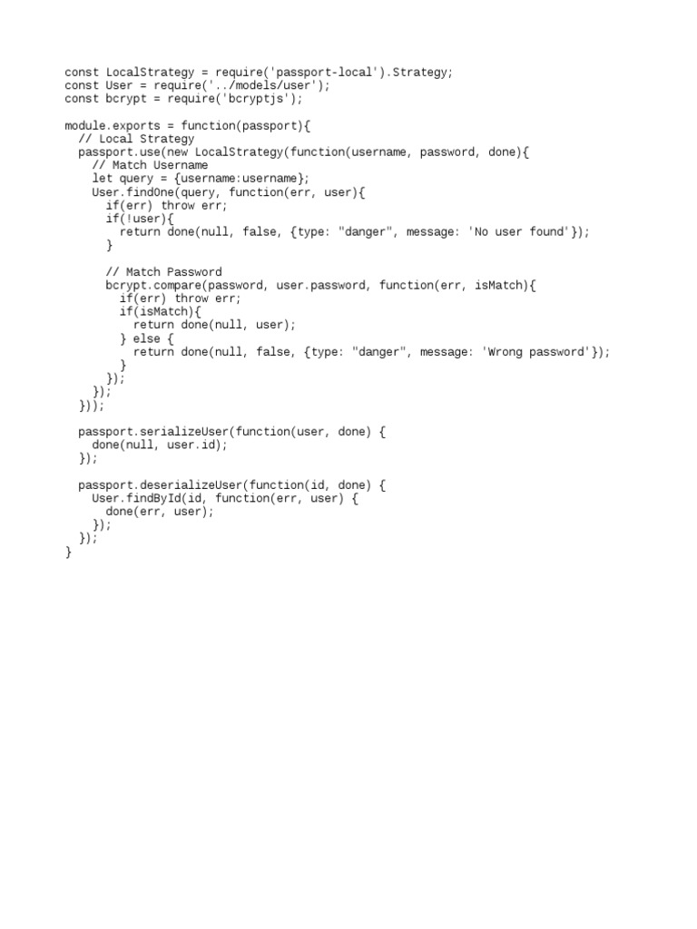 Passport.js Local Auth Setup | PDF