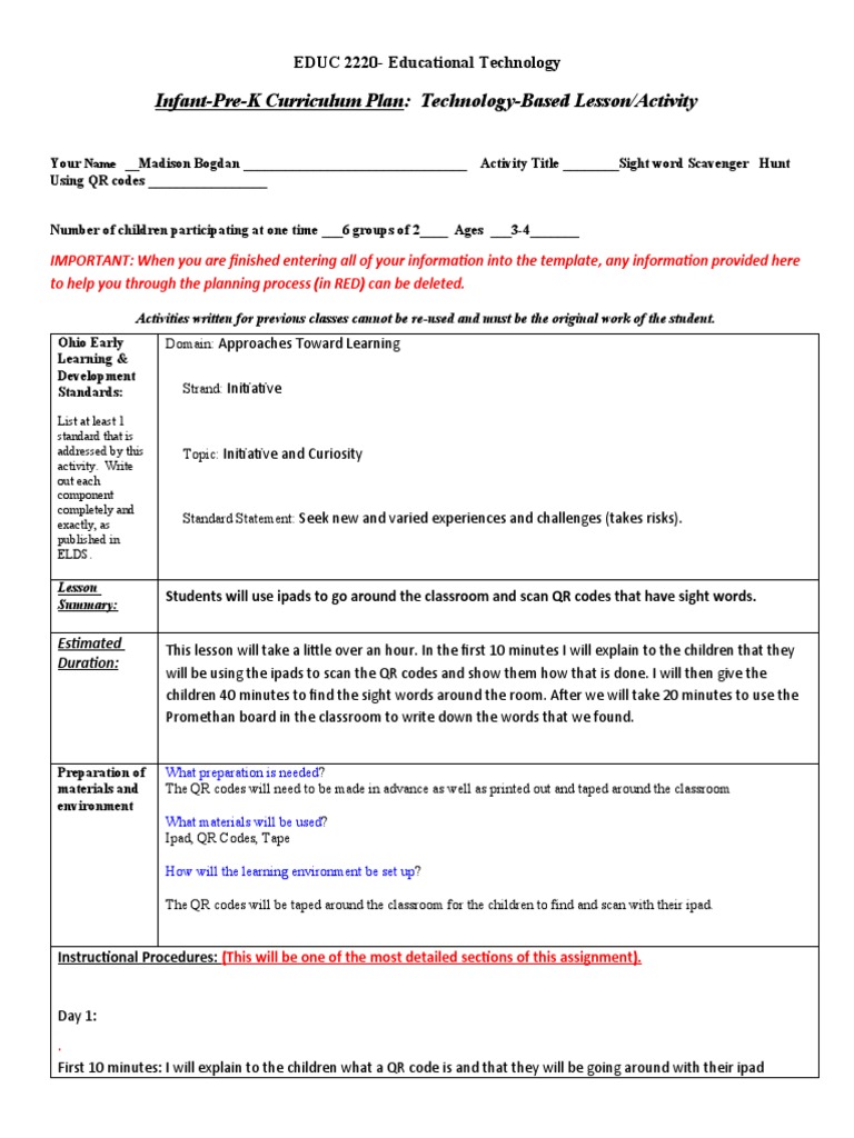 Ed Tech ECDE Activity Plan | PDF | Qr Code | Learning
