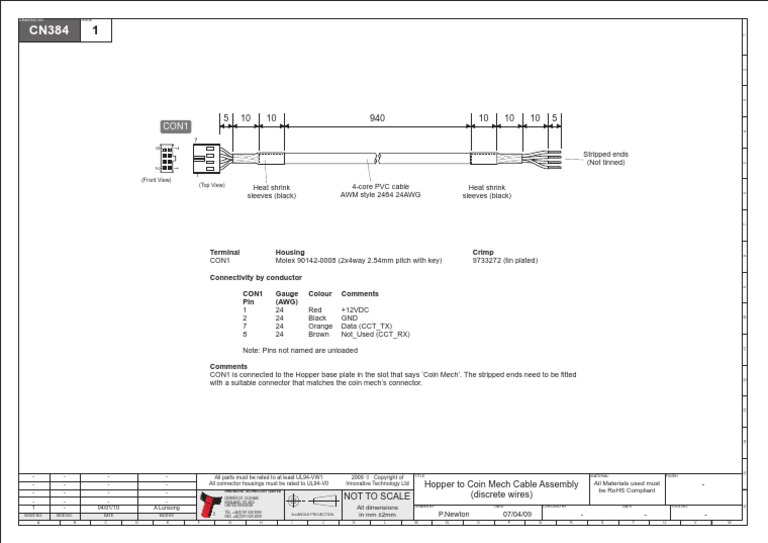 CN384 - A6 Hopper To Coin Mech Cable Assembly | PDF | Electrical ...