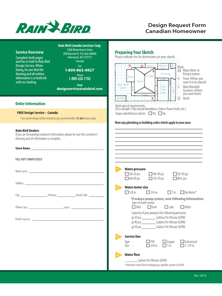 Free Canadian Sprinkler Design Form | PDF