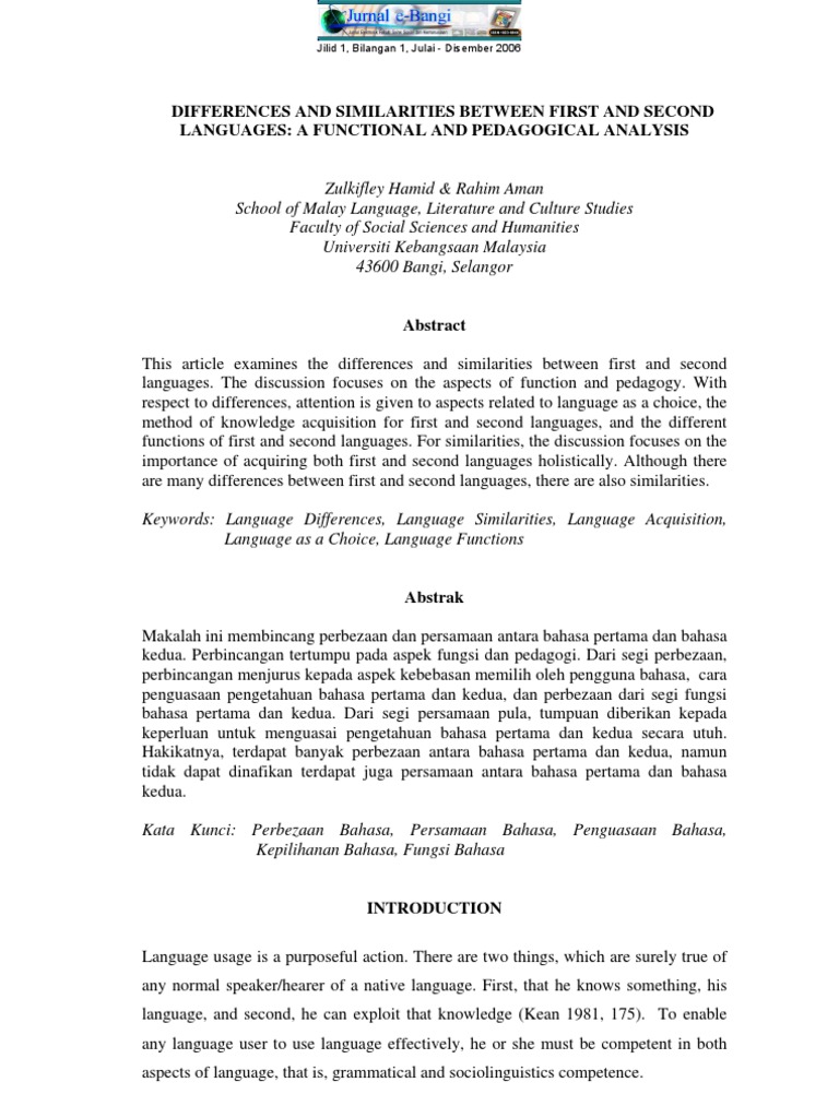 Differences and Similarities Between First and Second Languages A ...