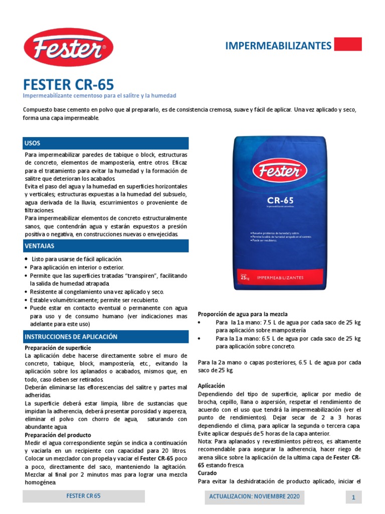 Fester CR 65 Fester MX | PDF | Hormigón | Agua