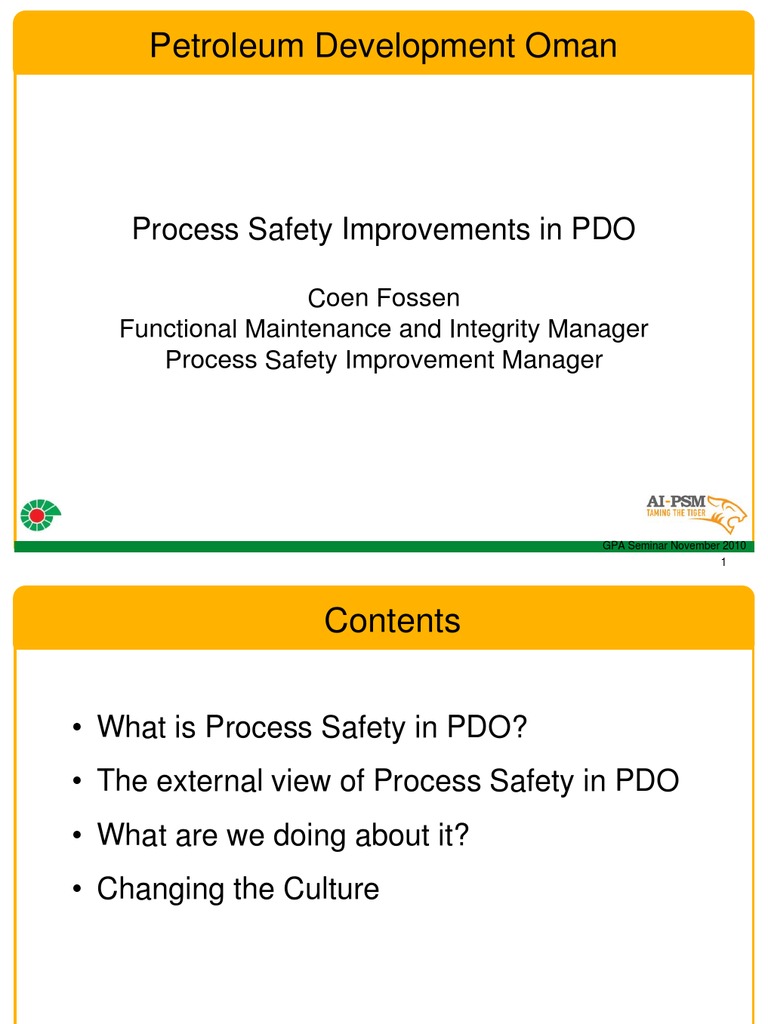 Asset Integrity Process Safety Management Improvements PDO | PDF | Nature