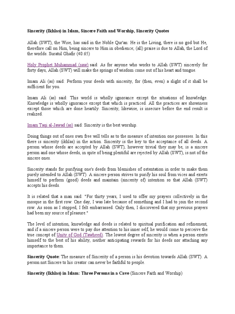 Sincerity (Ikhlas) in Islamic Worship | PDF | God In Islam | Tawhid