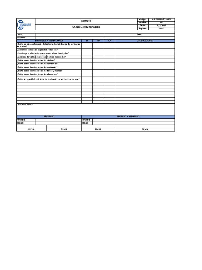 FORMATO 053 - Check List de Iluminación | PDF