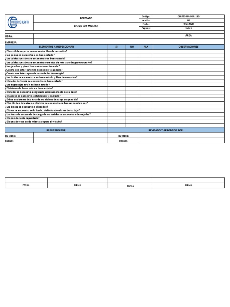 FORMATO 110 - Check List Winche | PDF