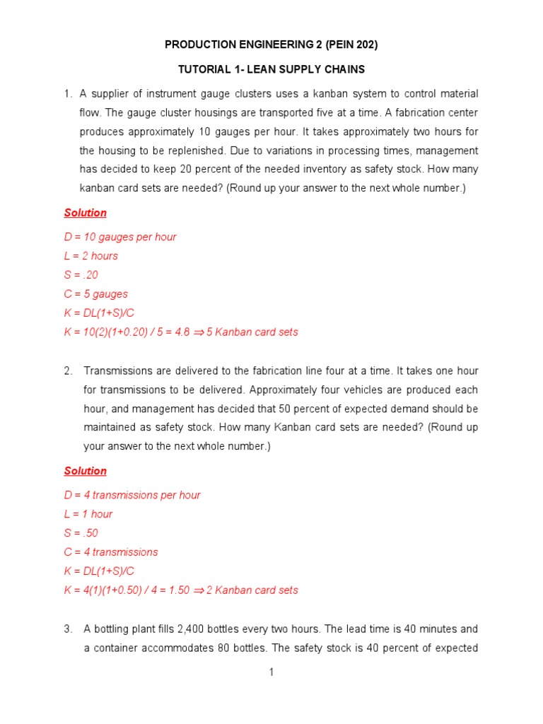 TUTORIAL 1 Solutions - LEAN SUPPLY CHAINS | PDF | Supply Chain | Warehouse