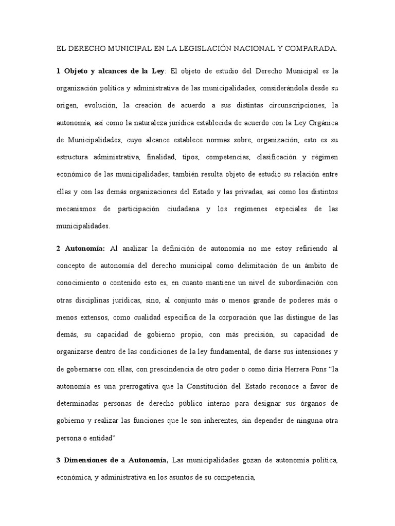 El Derecho Municipal en La Legislación Nacional y Comparada | PDF ...