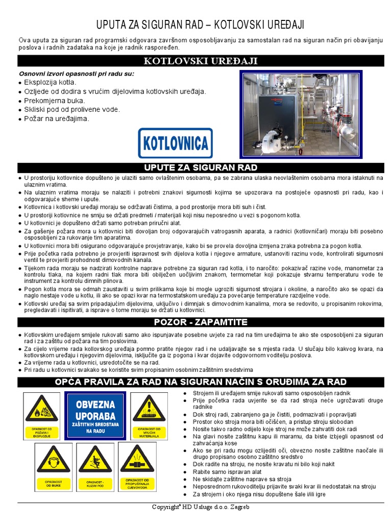 Upute Za Siguran Rad Kotlovnica | PDF