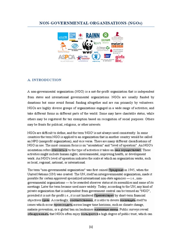 Non-Governmental Organisations (Ngos) : A. Introduction | PDF | Non ...