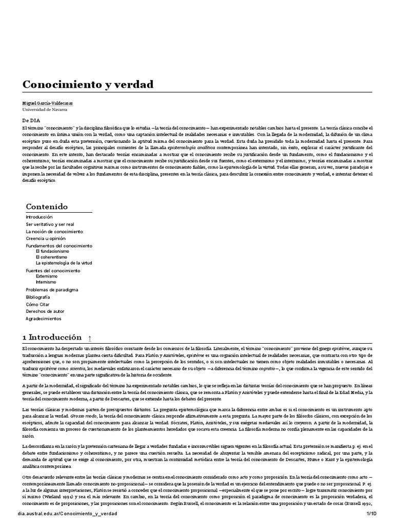 Conocimiento y Verdad | PDF | Verdad | Conocimiento