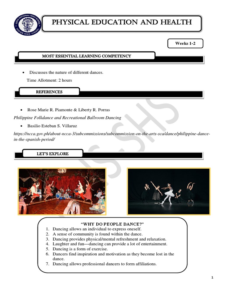 P.E. 12 QTR 1 Week 1 8 | PDF | Dances | Rhythm