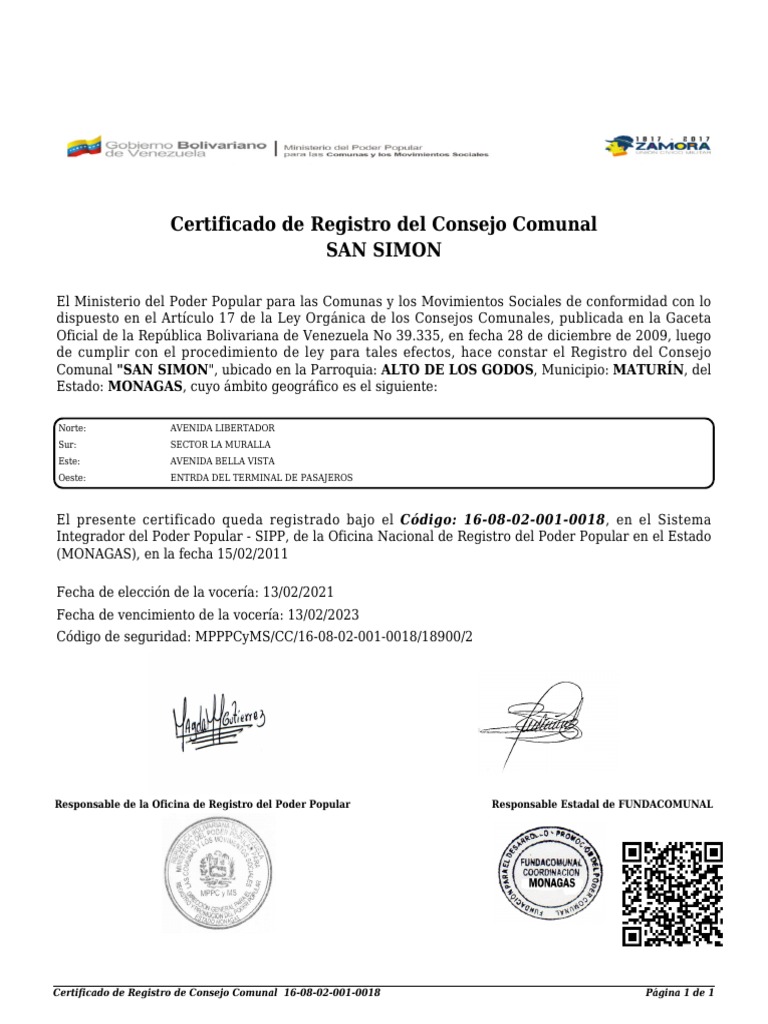 Certificado CC San Simon | PDF