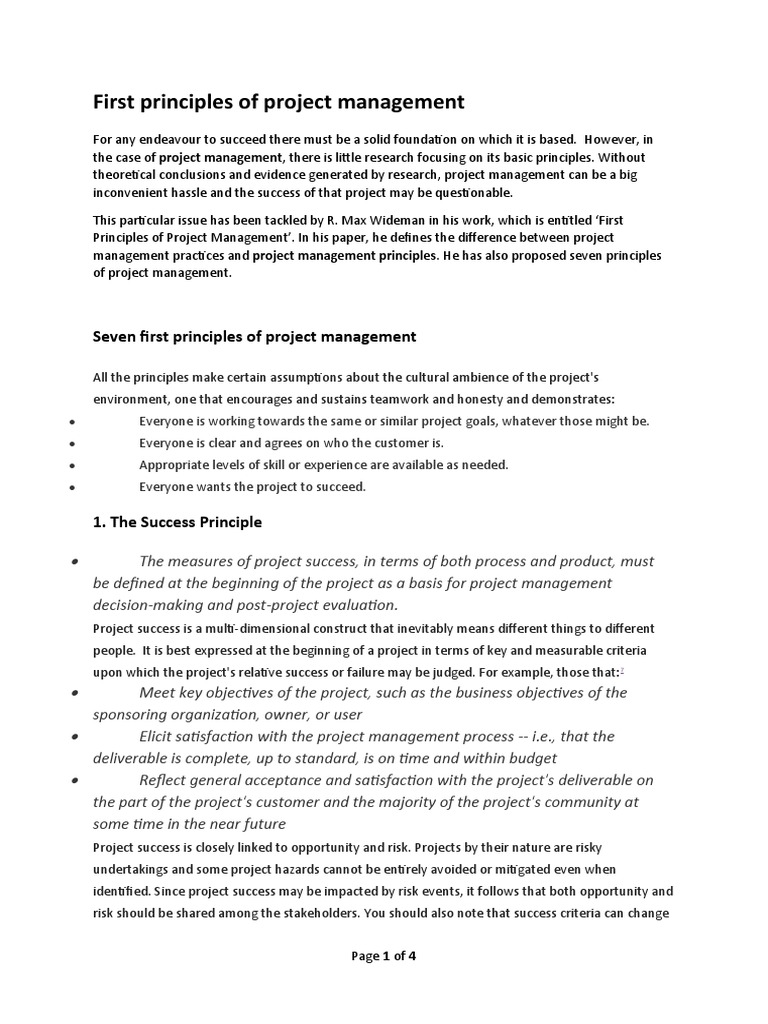 First Principles of Project Management | PDF | Project Management | Risk
