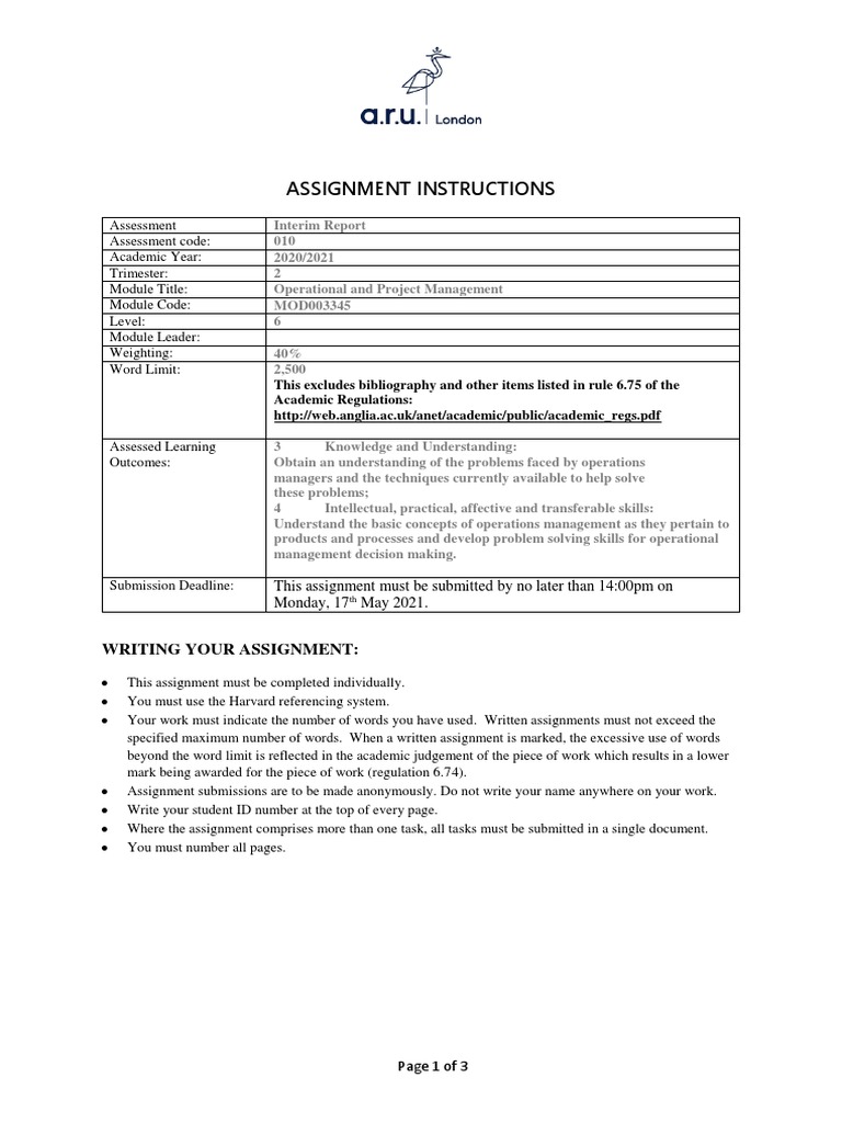 OPM Assignment - Interim 010 2020 To 2021 Tri02 v.2.0 | PDF ...