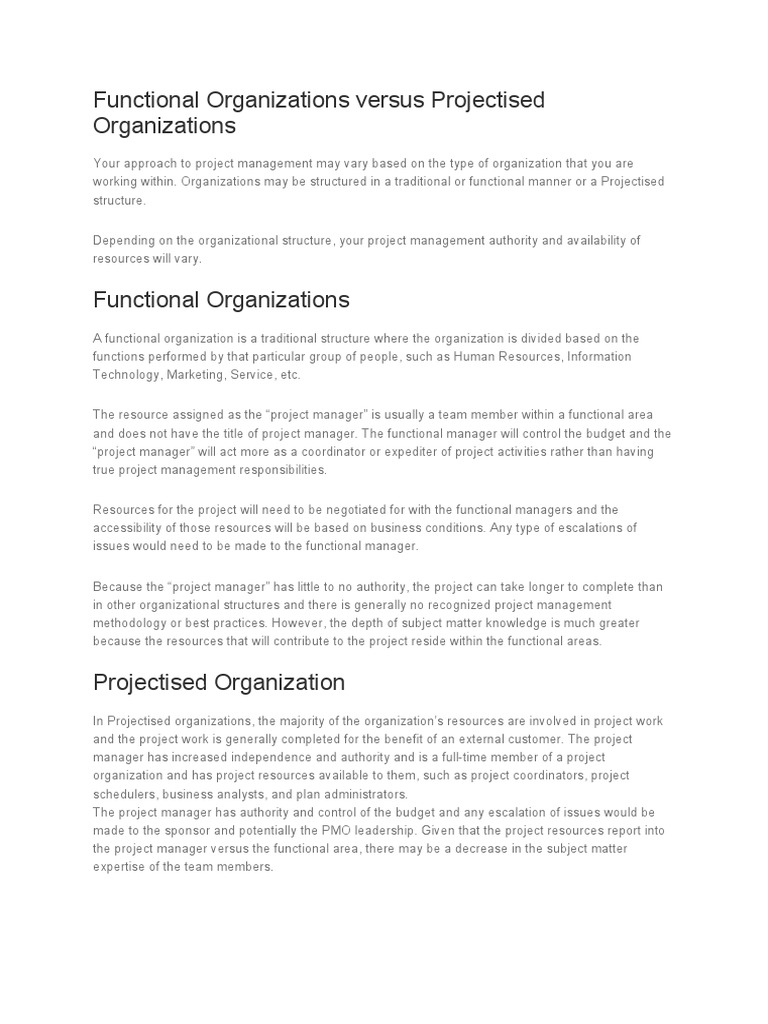 Functional vs Projectized Organizations | PDF | Project Management ...