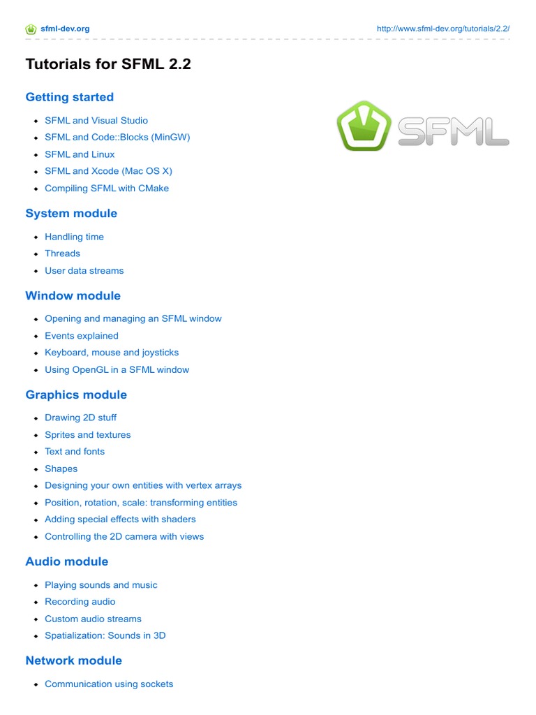 SFML 2.2 - Tutorials | PDF | Library (Computing) | Xcode