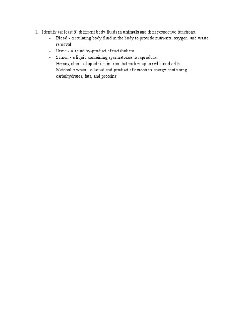 Body Fluids of Animals | PDF