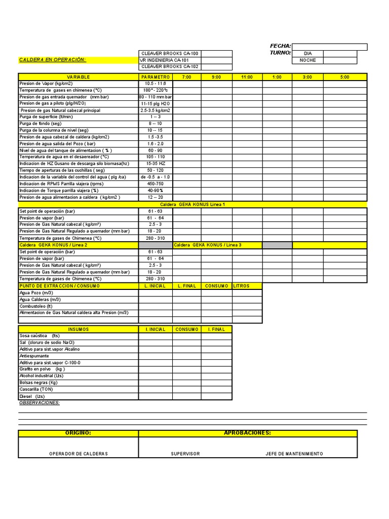 Reporte De Operacion De Calderas Pdf Gases Química