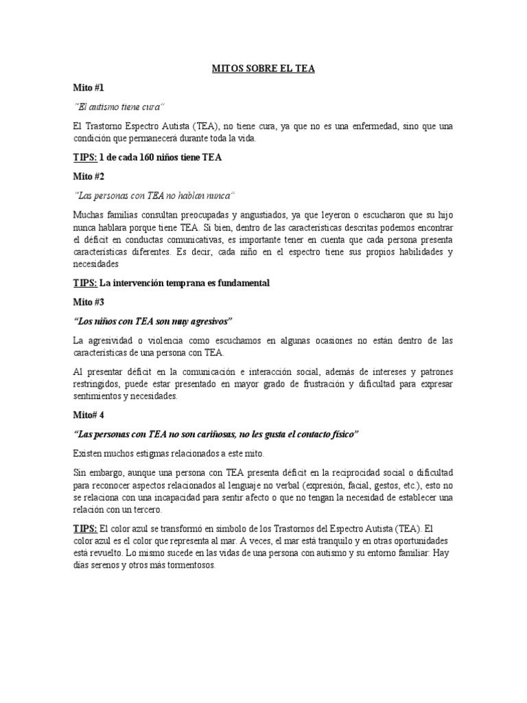 Mitos Sobre El TEA | PDF | Relaciones personales, crianza y desarrollo ...