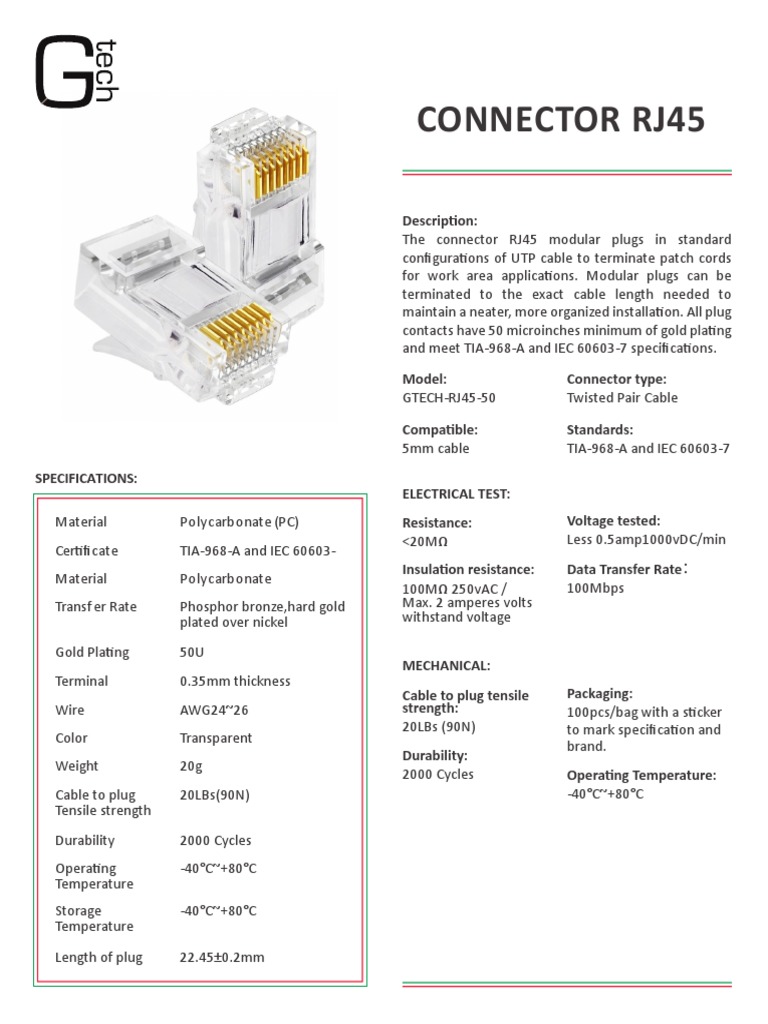 RJ45 Gtech | PDF | Electrical Connector | Components