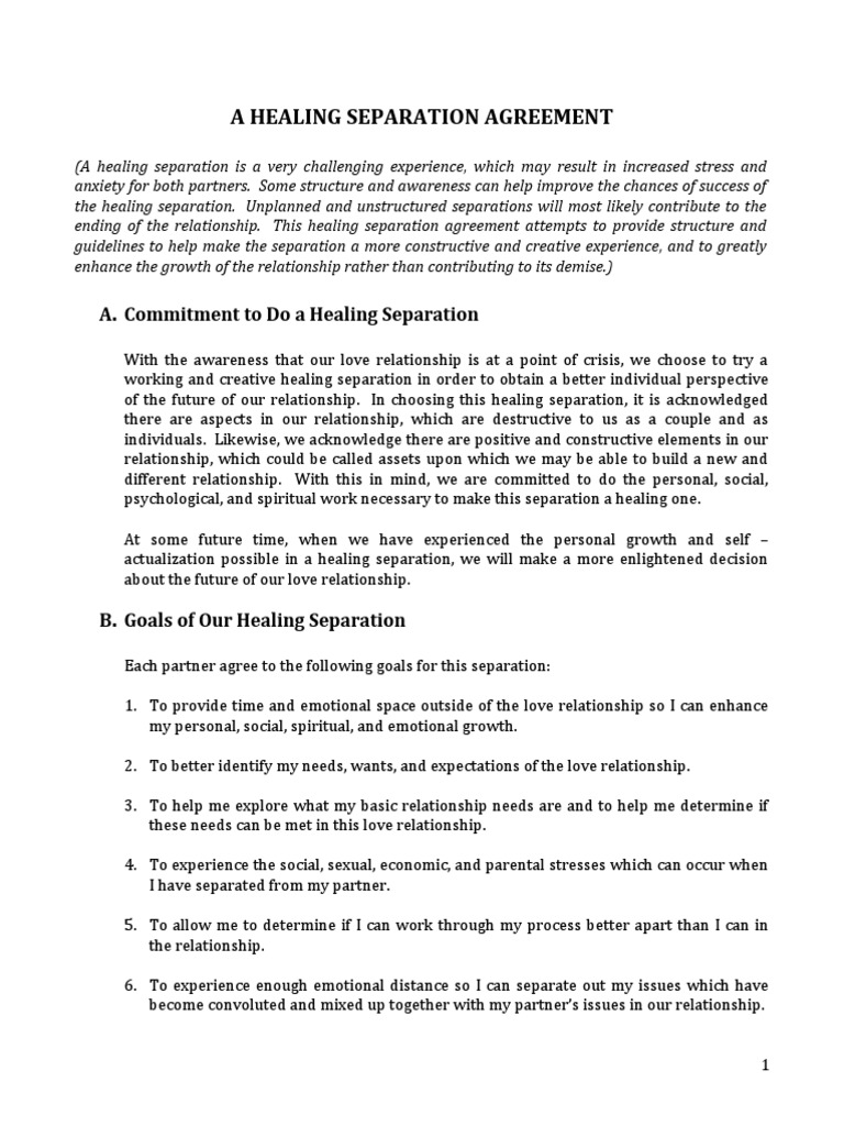 Healing Separation Agreement Template | PDF | Child Custody | Family